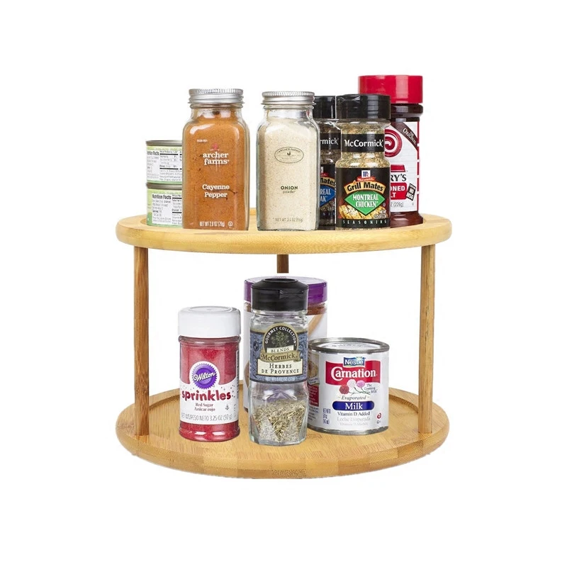 Bamboo Revolving Spice Rack Functional Shelf Kitchen Rack - Buy ...