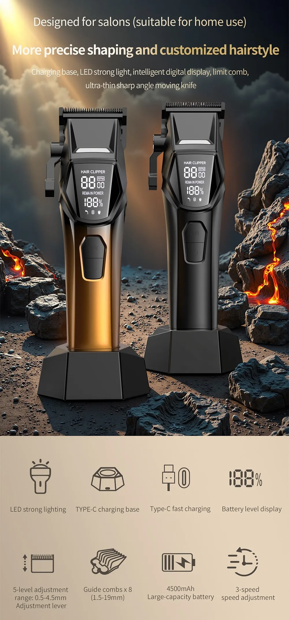 Barber Combination Waterproof Rechargeable Professional Men's Hair ...