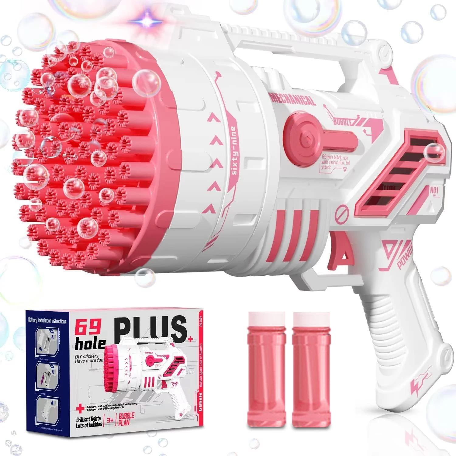 69 Holes Bubble Gun Bubble Blower Launcher Blaster Machine Bubble Toys ...