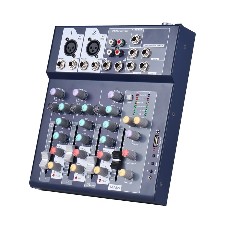 4 Channel Mixing Console with Effects Processor & Aux Paths