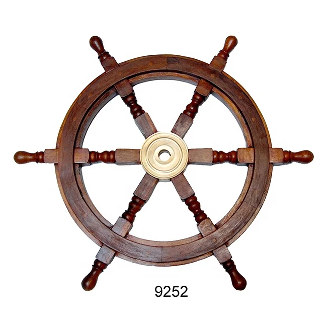 36" Handmade Sheesham Wooden Ship Wheel With Strong Brass Hub And House ...