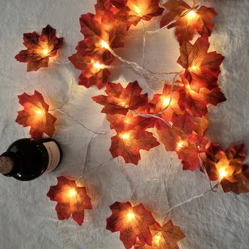 DM23139 Artificial maple leaf shaped LED string light-2AA-Taizhou Deco ...