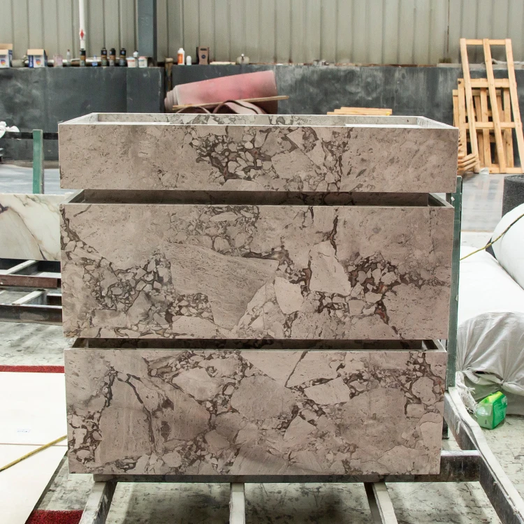Luxury Calacatta Grey Marble Wood Drawers Bath Single Vanity Units ...
