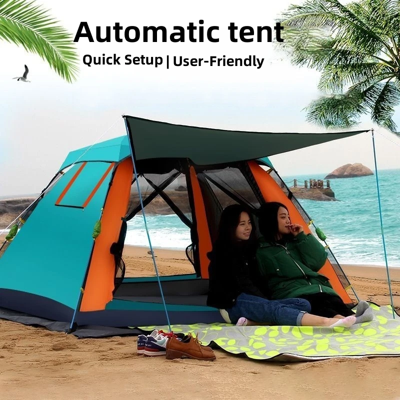 2-3-4-5 Person Family Automatic Beach Tent Extension With Sandbag Door ...