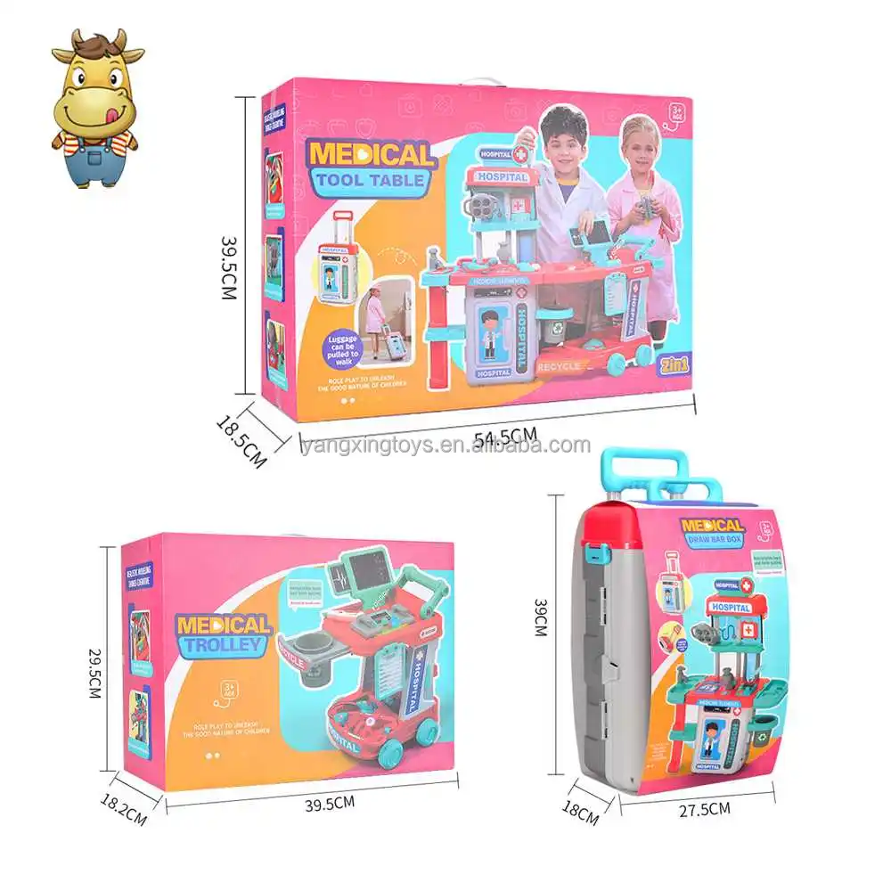 Kids Doctor Toy Set With Trolley Operating Table Pulley Storage Luggage ...