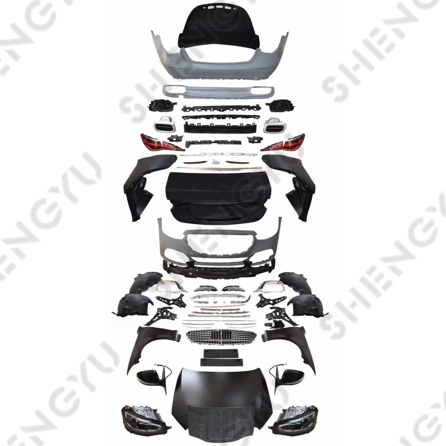 Body Kit Include Front Bumper Assembly Rear Lip Exhaust For Mercedes Benz E-class Old To New ...
