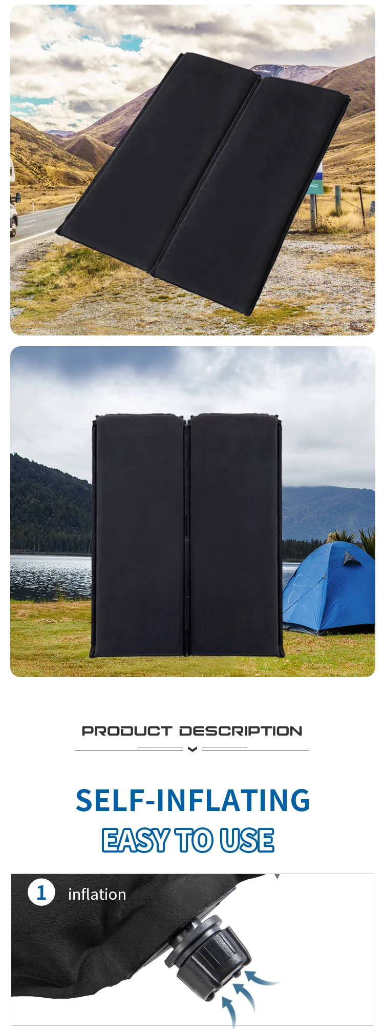 Suede Outdoor Foam Camping Sleeping Pad Self-inflating Camping Mat Air Sponge Bed Folding ...