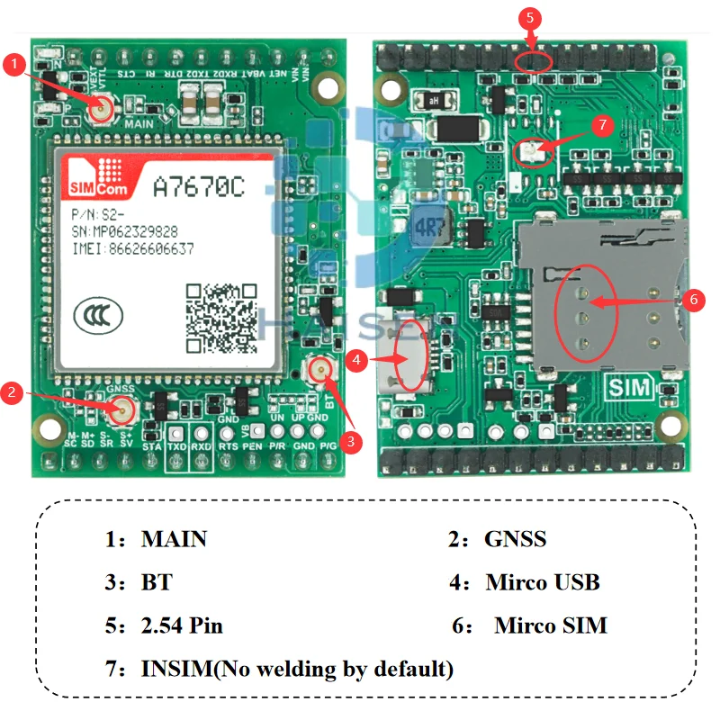 Haisen Simcom A7670c-mans Core Board A7670c A7670c-mans Development Board Lte Cat1+2g+gnss+voice ...