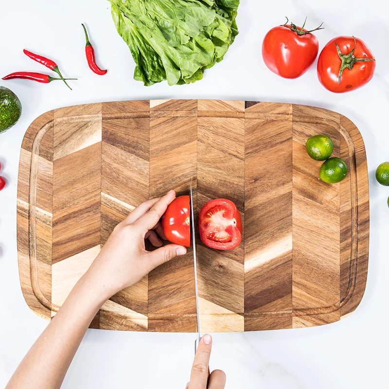 Rectangular Large Acacia Wood Butcher Chopping Block Cutting Board End ...