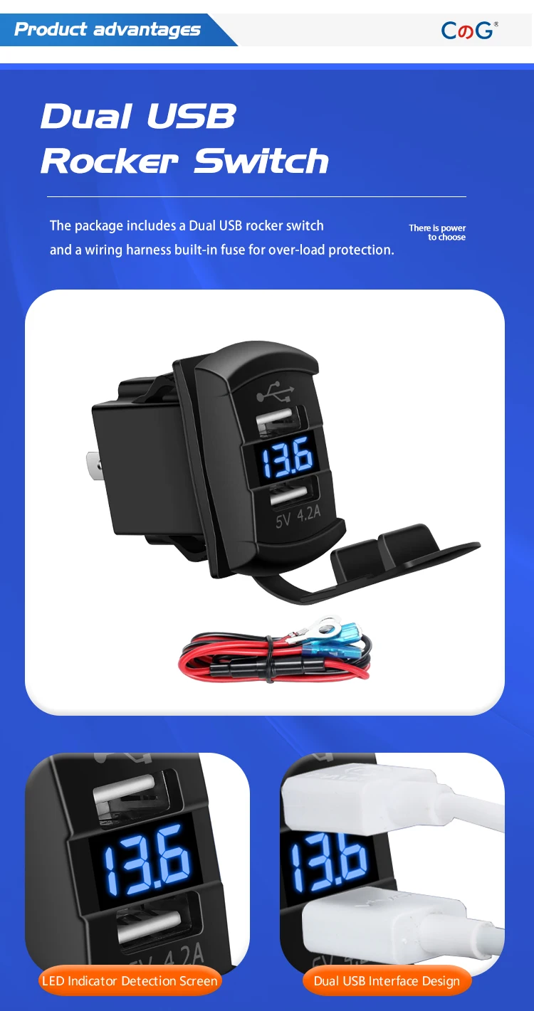 Cg Dual Interface Usb Rocker Switch Charge Socket Led Digital Voltmeter ...