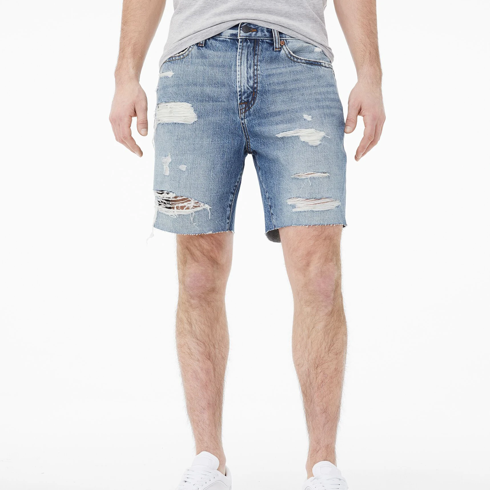 Custom Men's Ripped Destroyed Wash Short Jeans With Raw Hem Short ...