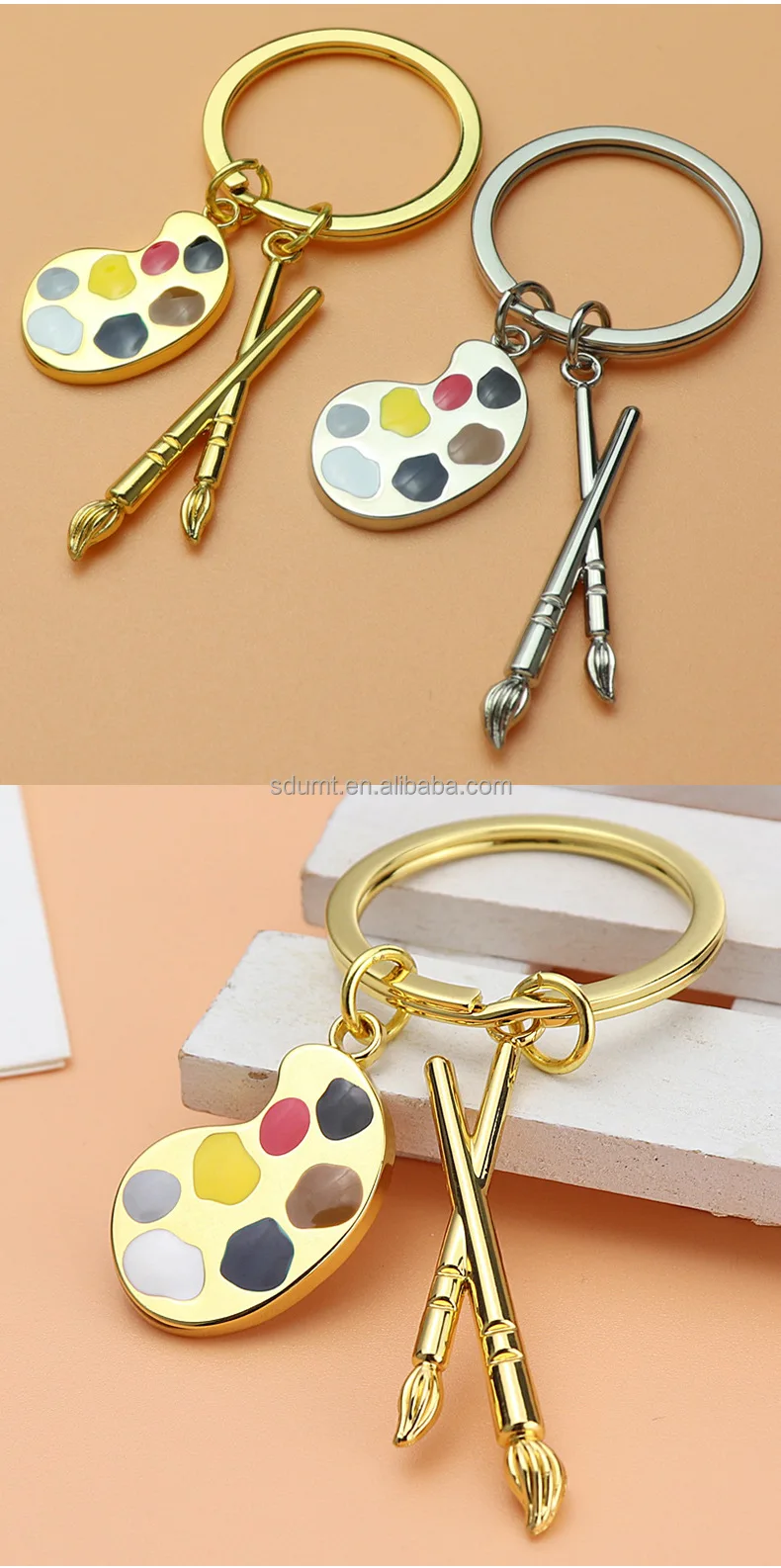 Creative Metal Keychain Custom Logo Palette Brush Keyring Painting Art ...