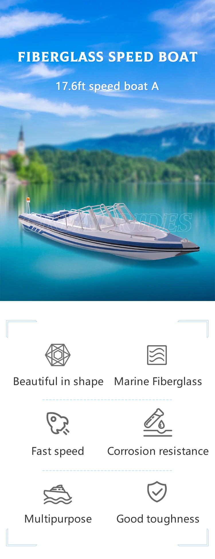 Fiberglass Center Console Speed Boat 17.6 Feet Fishing High Speed Boat ...