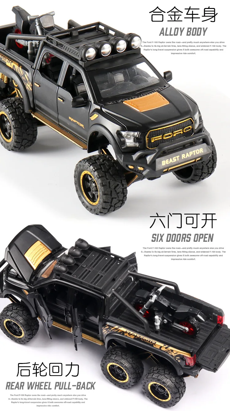 New 1:28 Scale Ford Raptor Diecast Metal Toy Car F-150 Pickup Truck Toy ...
