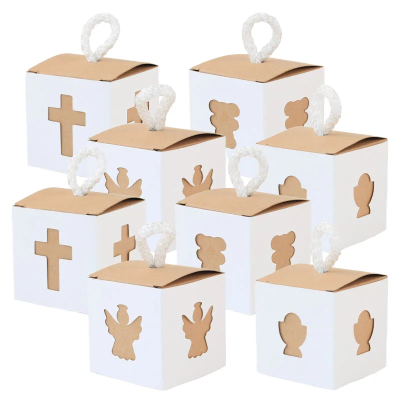 Baptism Theme Small Candy Paper Boxes With Handle Cross Angel Holy ...
