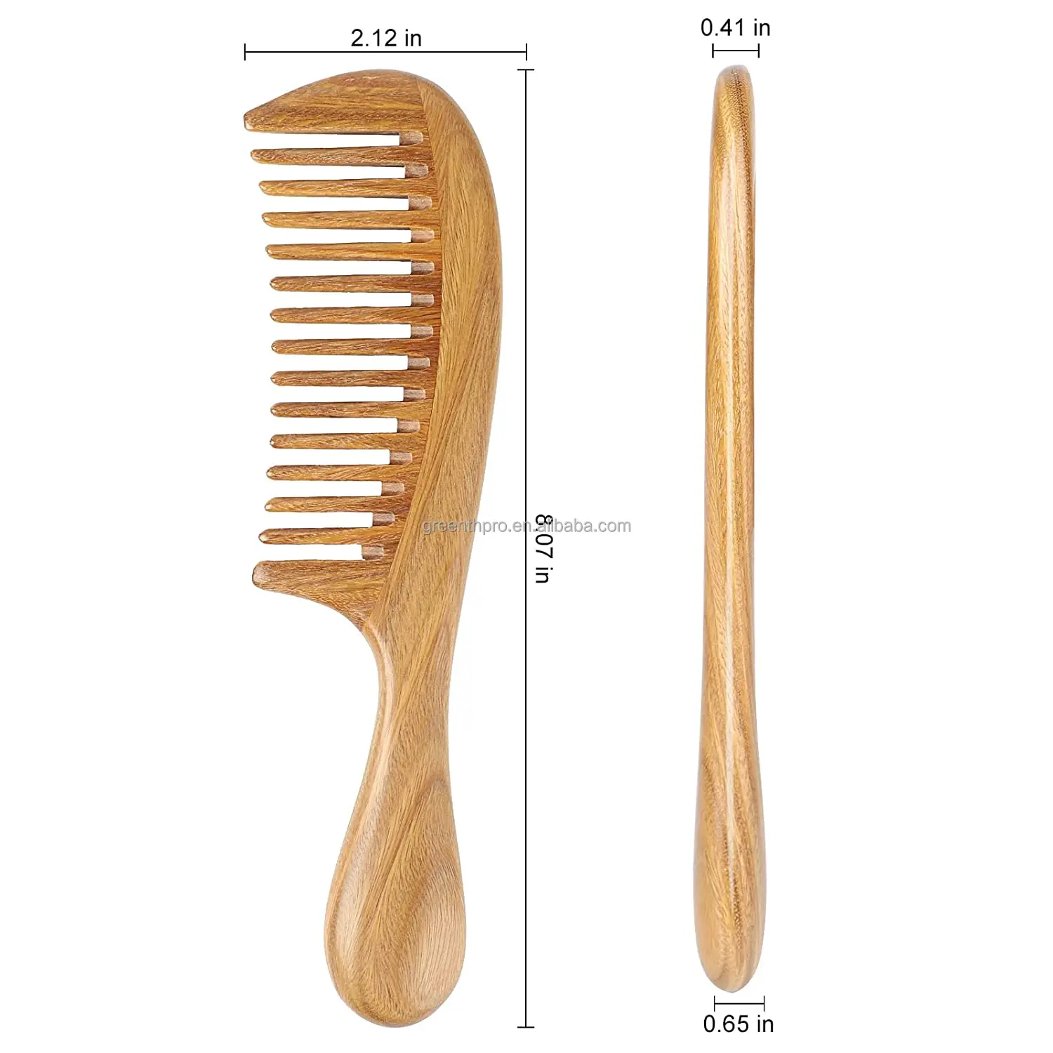 Middle Tooth Natural Green Sandalwood Hair Combs Anti-static Sandalwood ...