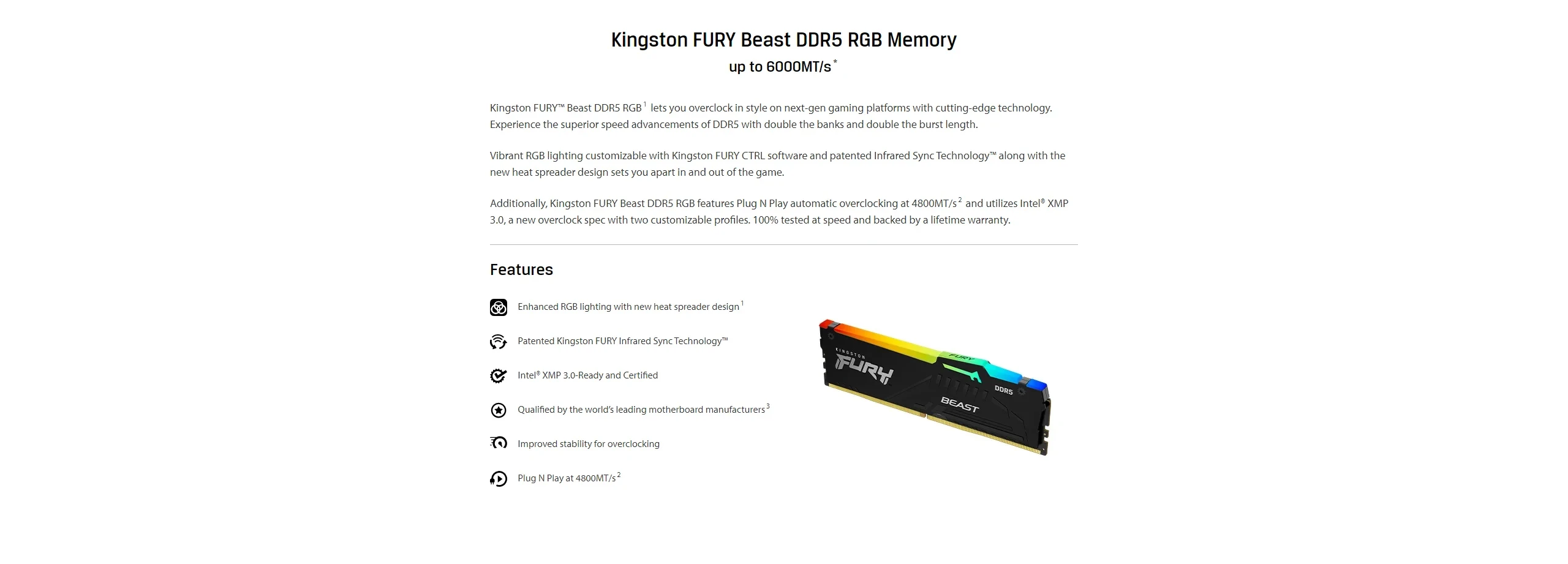 DDR5 Hyperx FURY Beast DDR5 RGB 16GB 32GB 4800 5200 5600 6000MHz ...