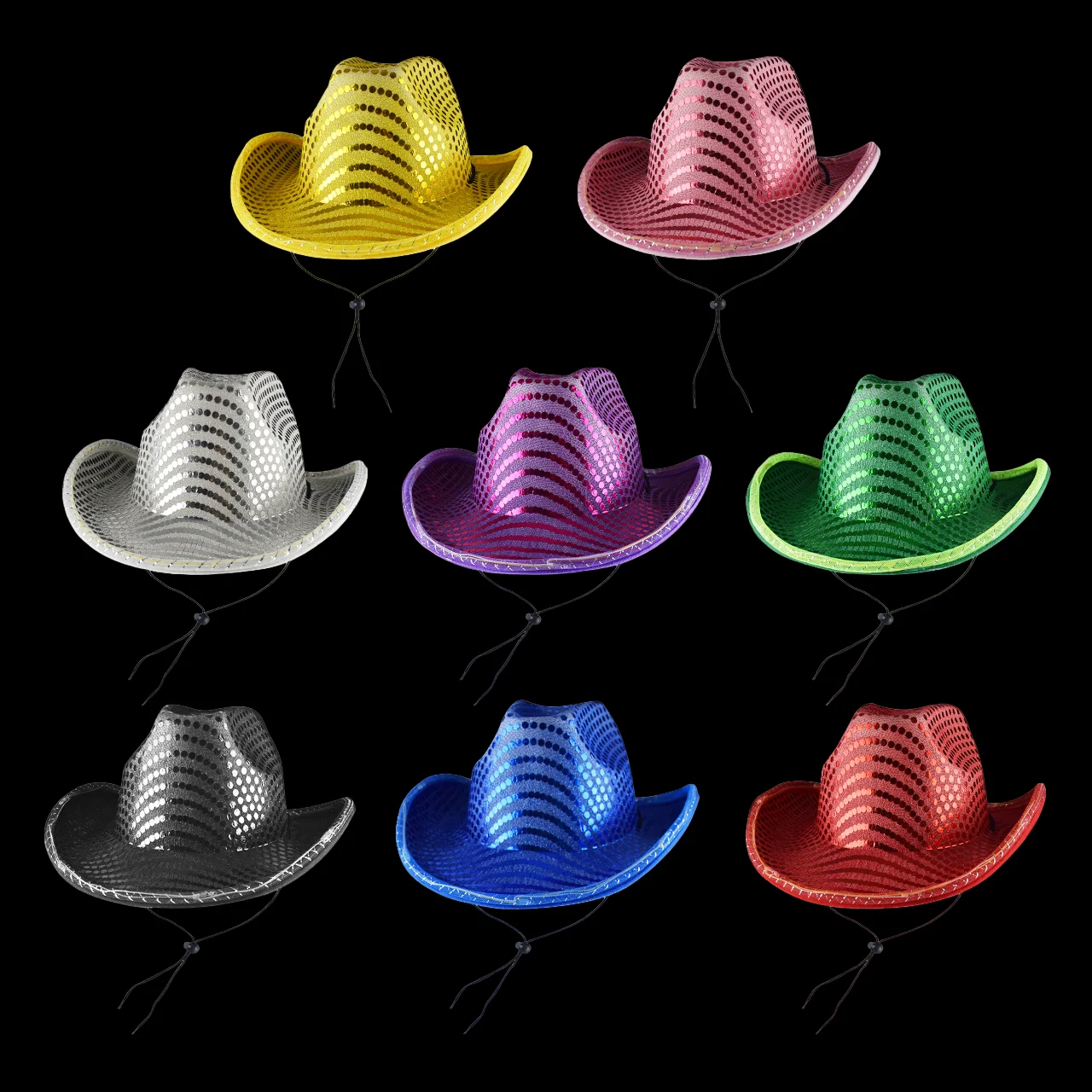 Neon Light Led Flashing Sequin Cowboy Bucket Hat Custom Led Party ...