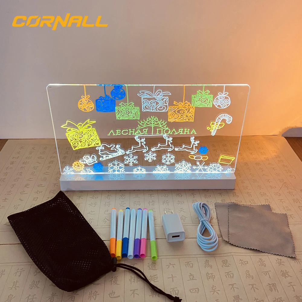 Creative 3d Led Drawing Note Board Rewritable Night Light With Message ...