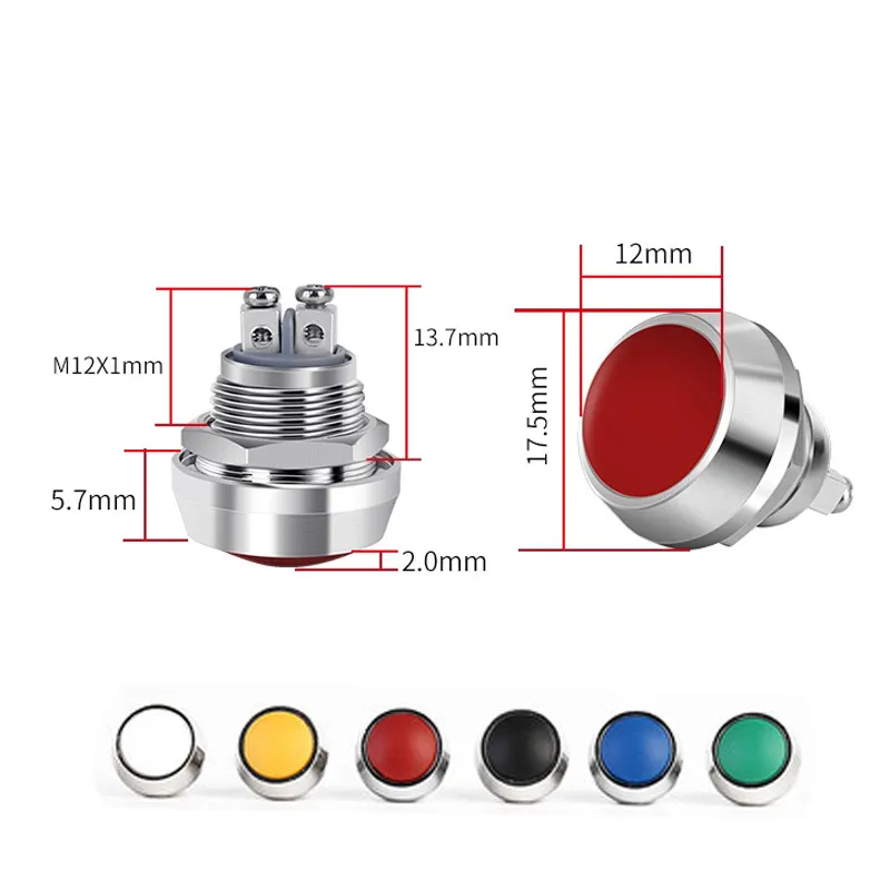 Switch 12MM Push Button Waterproof Red,Yellow,Blue,Green,White,Black ...