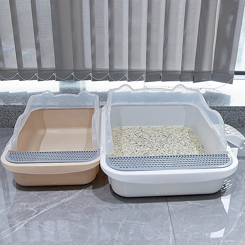 Large Semi-enclosed Cat Litter Box Square Spatter-proof Cat Toilet Bin ...