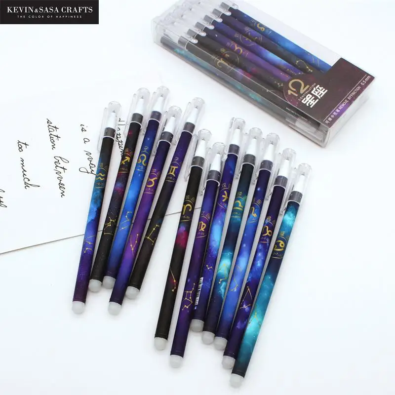 12pcs/lot Constellation Erasable Gel Pen 0.5mm Starry Black Ink Pen For ...