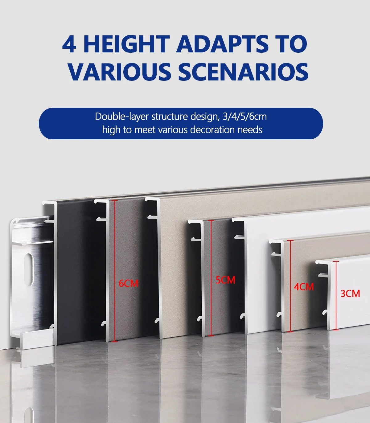 Shadow Gap Baseboard Skirting Profile Strip - 50mm Aluminum