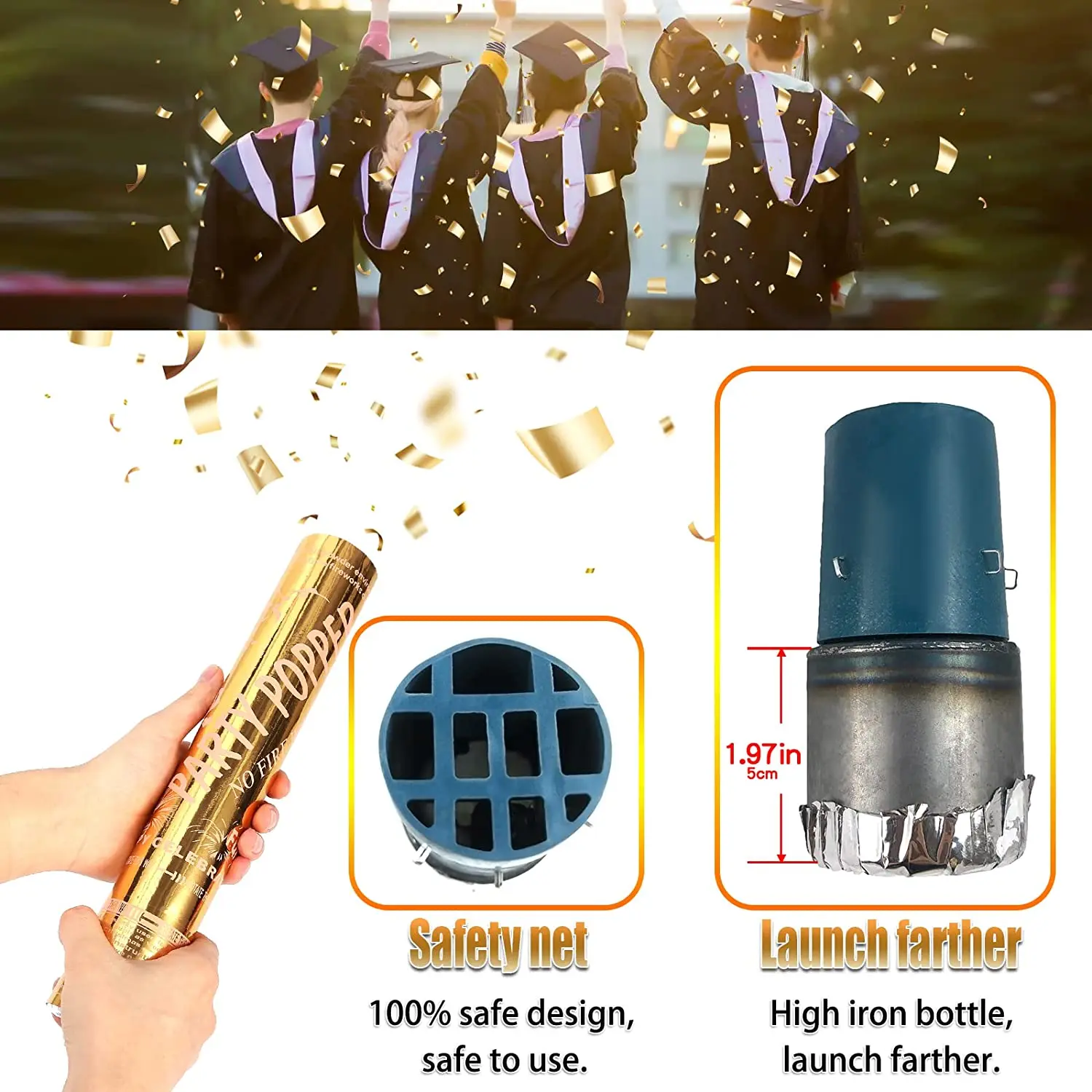 Custom Golden Paper Confetti Cannon Perfect Popper for Graduation ...