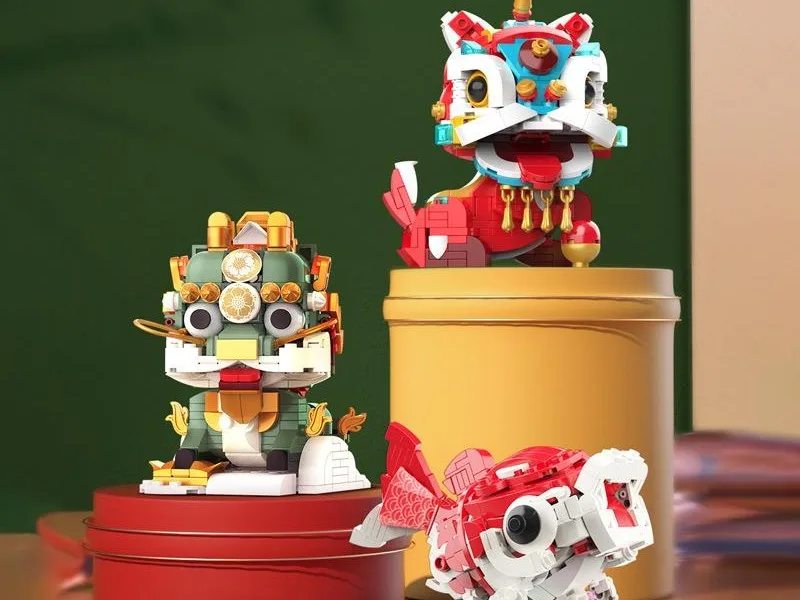 Chinese New Year Mythical Creatures Lion Kylin Koi Animals Lovely Cartoon Model Construction ...