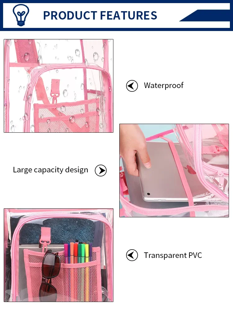 Customized See Through Stadium Approved PVC Transparent Backpack for ...