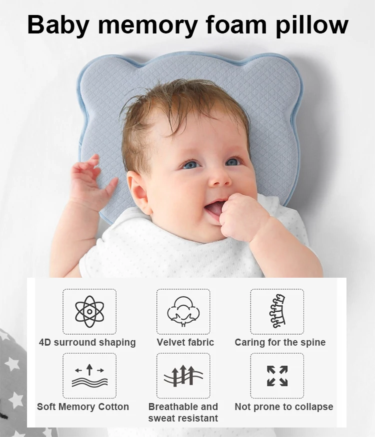 Customized Organic Cotton Comfort New Born Memory Foam Sleeping Head Infant Newborn Baby Pillow ...
