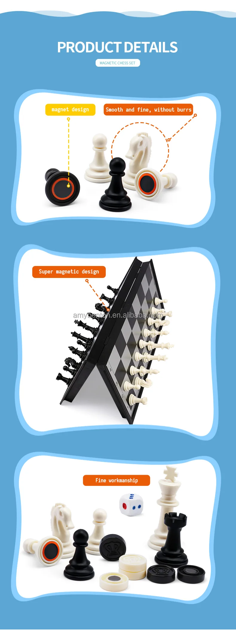 Chess / Checkers / Backgammon 3 In 1 Set,Intelligence Magnetic Chess Set Travel Magnet Chess ...