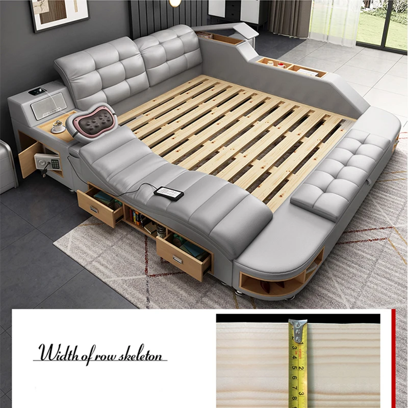 Modern Leather Sofa Bed With Storage, Massage, Speaker & USB Charger ...