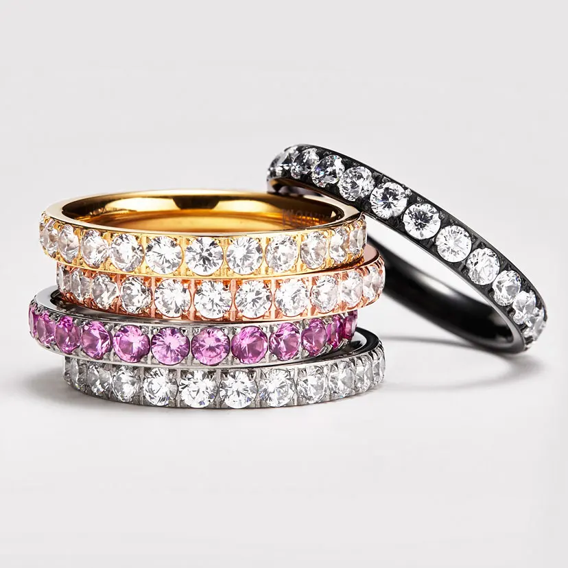 Somen 3mm Multicolor Rings For Women Titanium Ring Cubic Zirconia ...