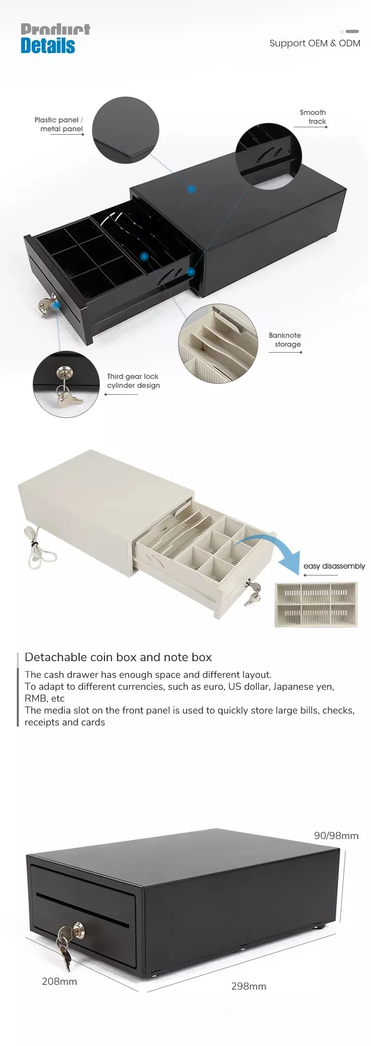New Design A4 Size Pos Cashier Box Mini Cash Drawer With 3-position ...