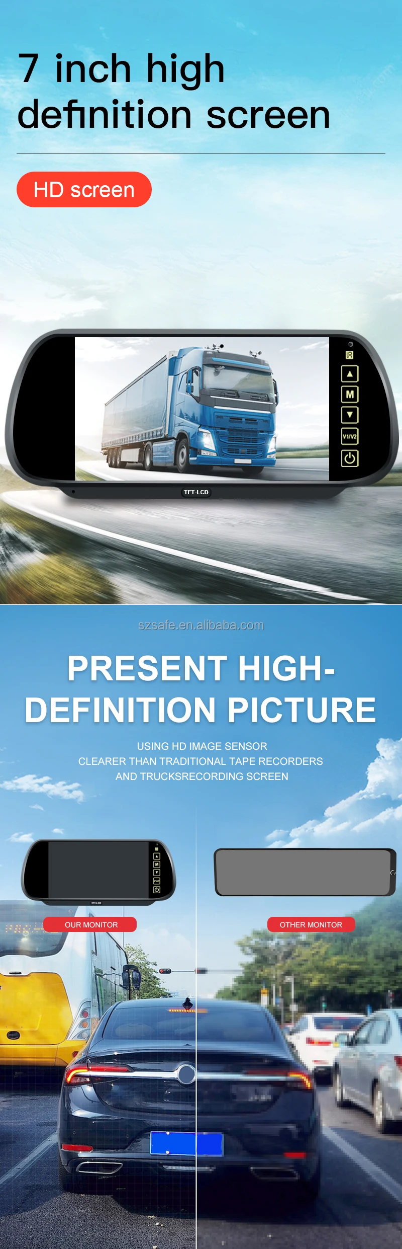 7 Inch Car Room Rear View Mirror Monitor CCD Reversing Camera With ...