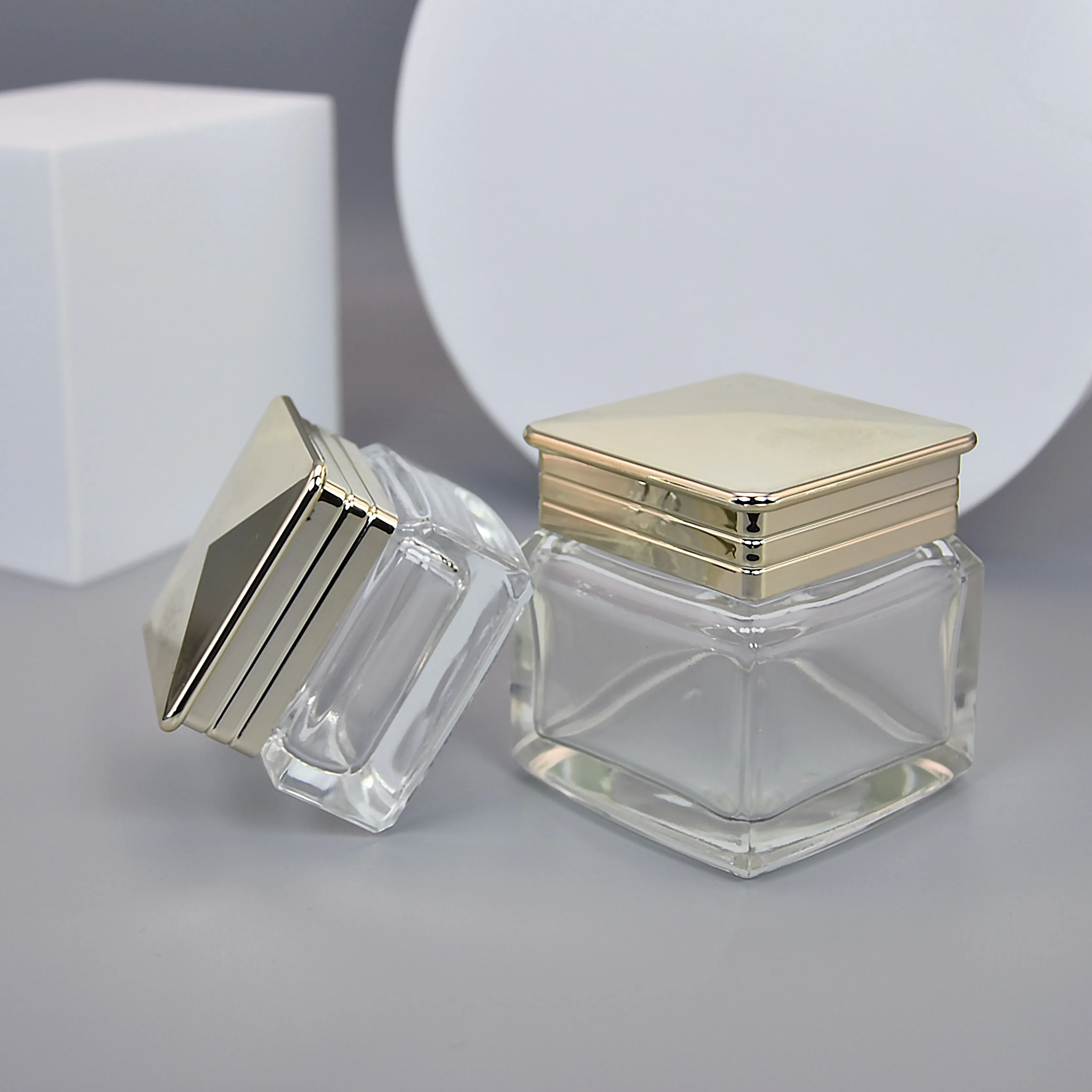 Cosmetic Containers Face Cream Jar Silver White Square 50g 30g Glass ...
