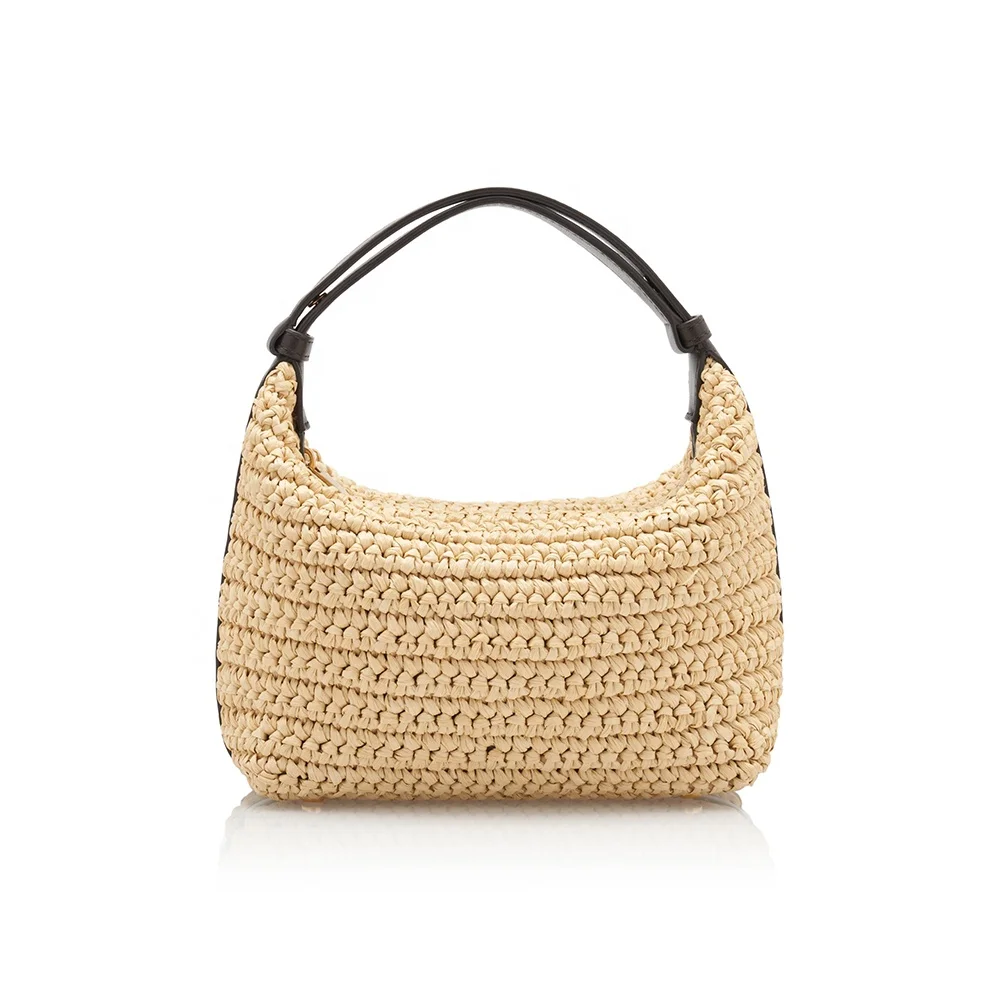 2024 Full Custom Raffia Crochet Shoulder Bag With Leather Handle ...