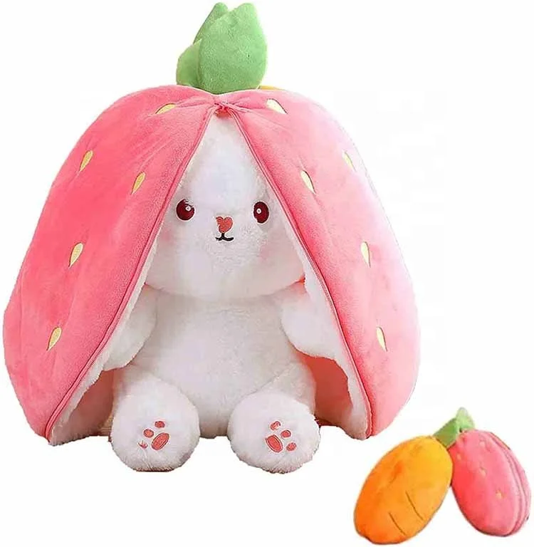 Plush Toy Rabbit Easter Bunny Plush Cute Strawberry Rabbit Reversible ...