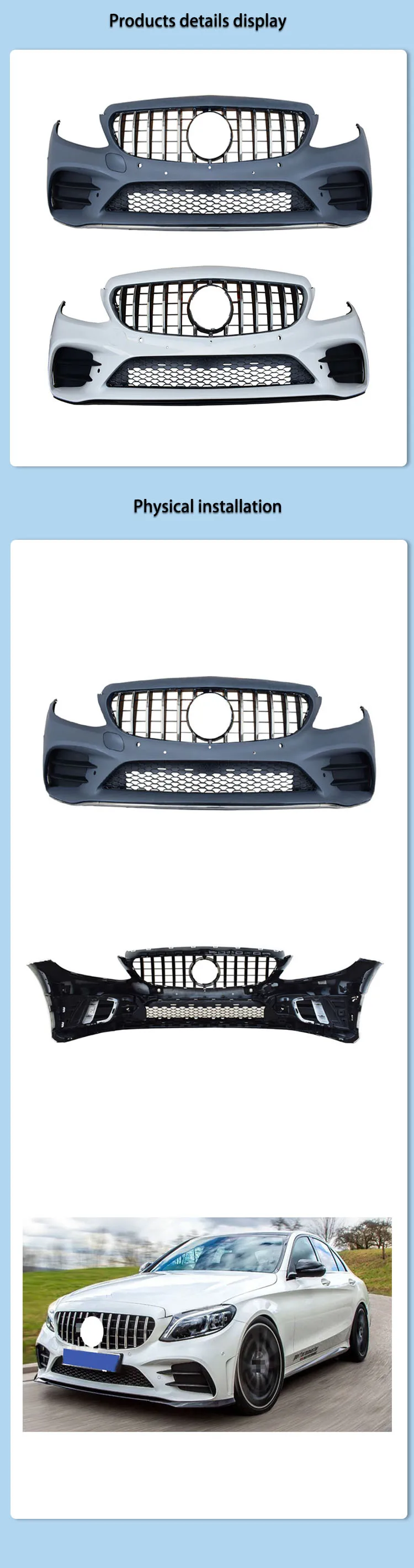 Front Bumper For W205 Body Kit Grille Grill Bumper Set For Mercedes ...