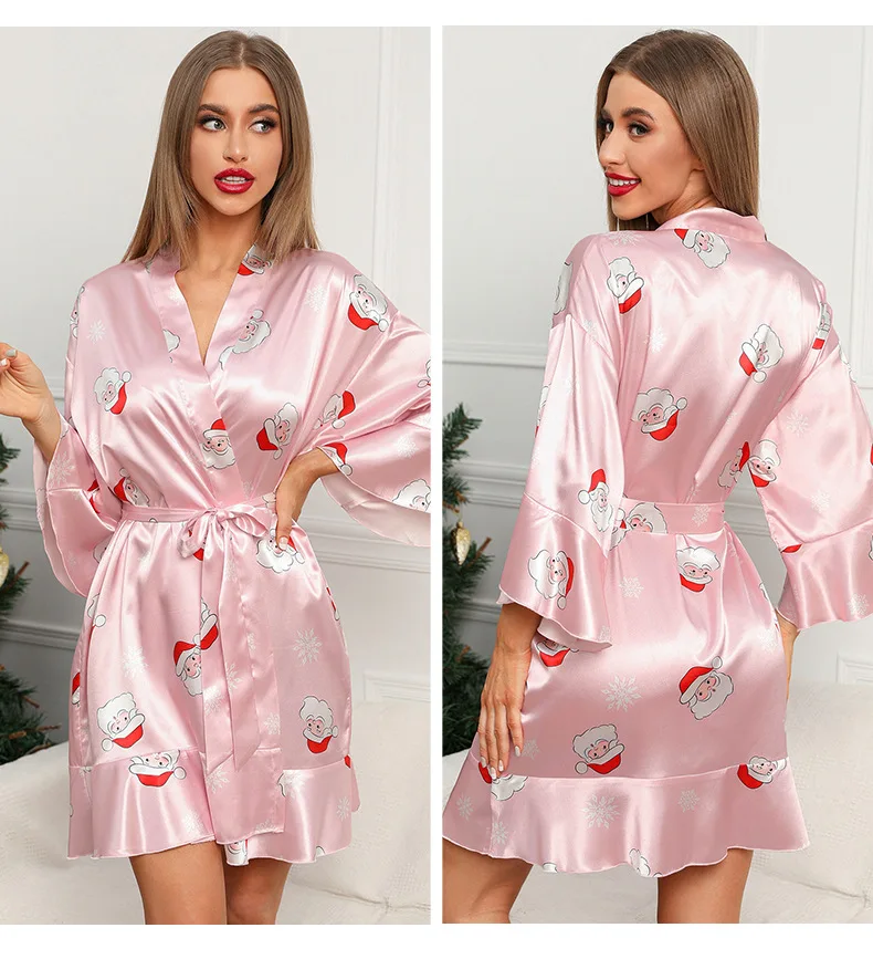 Christmas Satin Silk Nightgown Robe Sleepwear Pajamas For Women - Buy ...