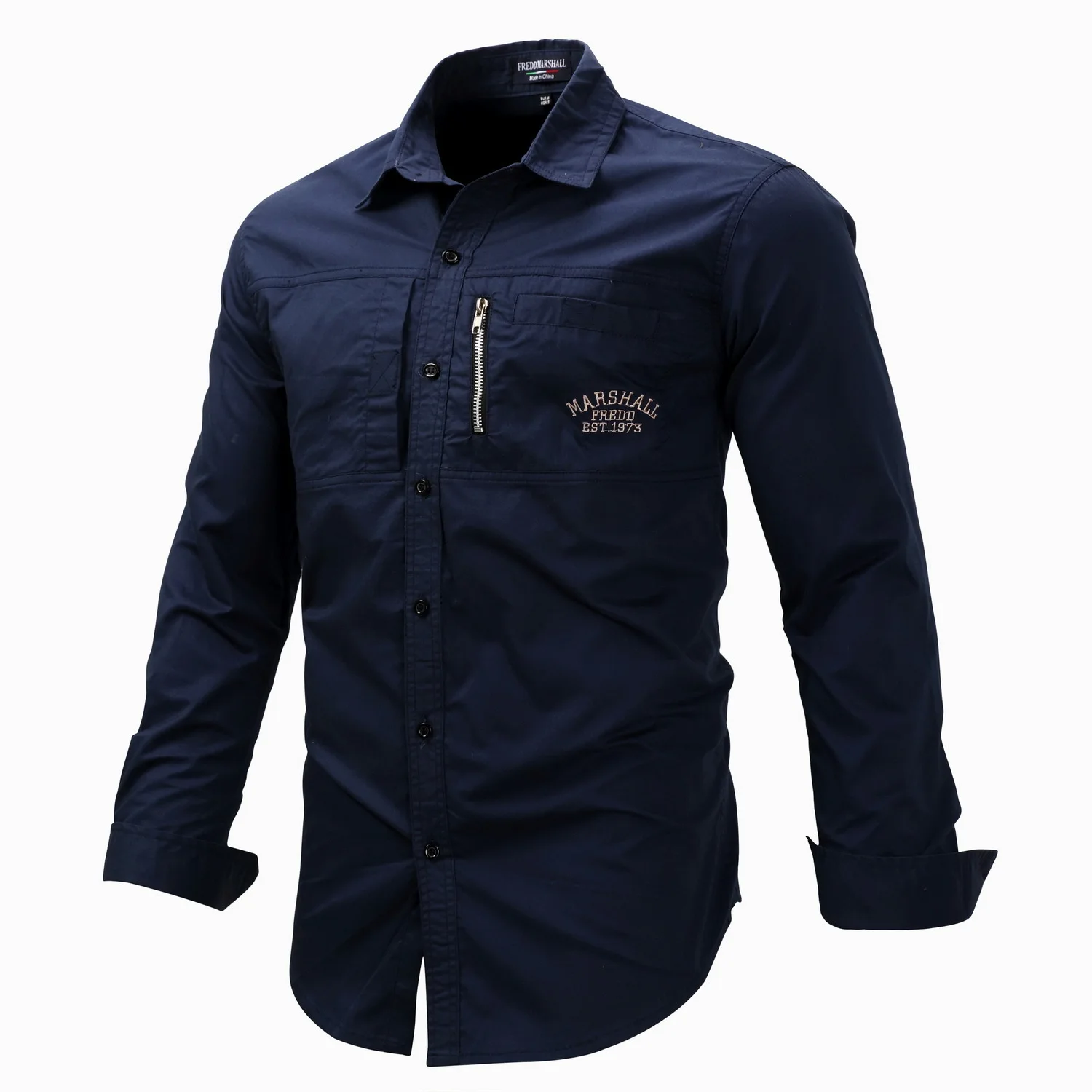 Men's Cotton Long Sleeve Hiking Shirt with Zipper Pocket - Casual ...