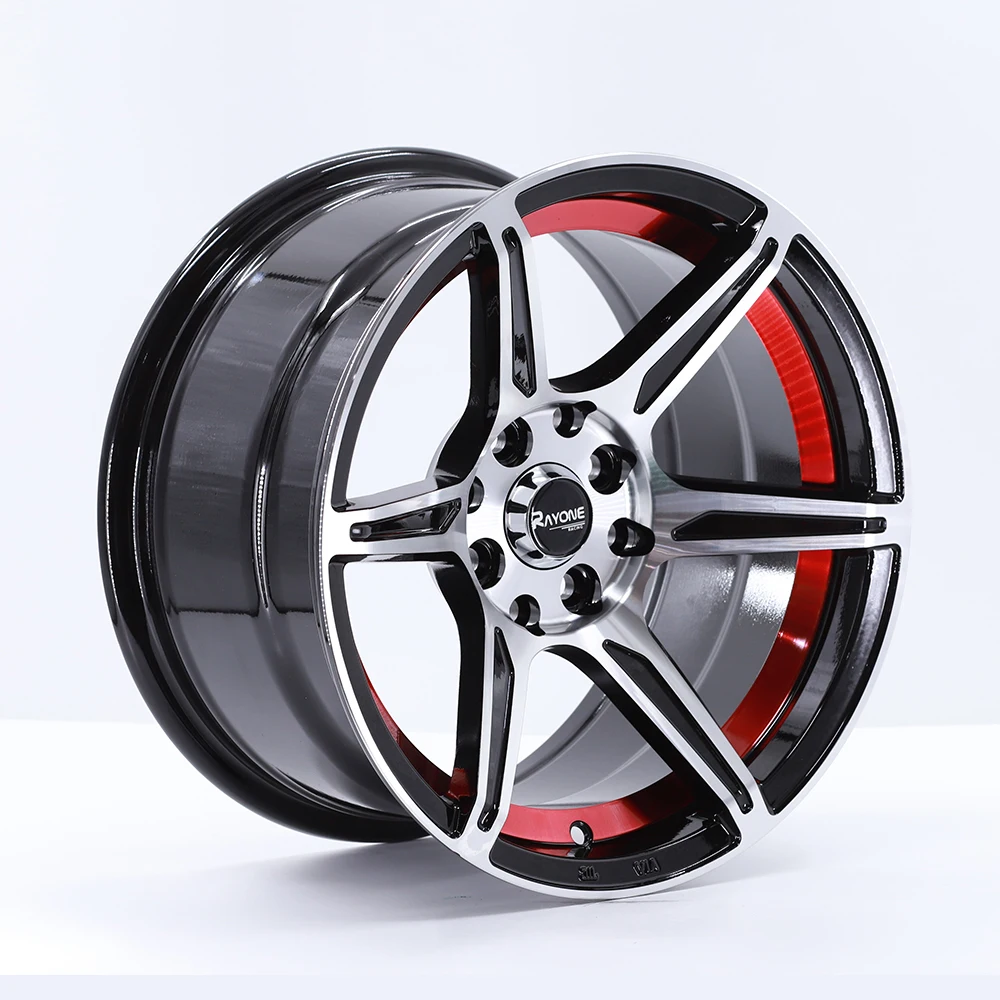 6024 Hot Sale 15 Inch 15x8.0 Black Machined Red Face Alloy Wheels Rims ...