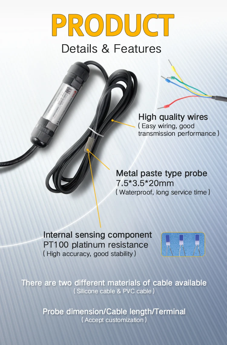 Paste Probe IP68 Platinum RTD Temperature Sensor for PV Modules - PT100 ...