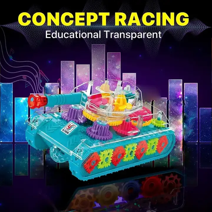 Transparent Gear Tank Electric Toy Car with Lights & Music