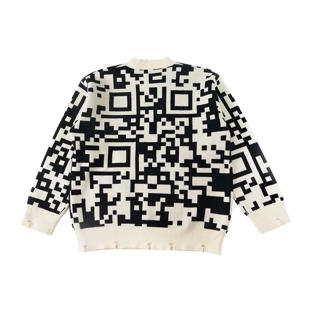 Men's Qr Code Sweater Loose Fashion Black And White Color Scheme ...