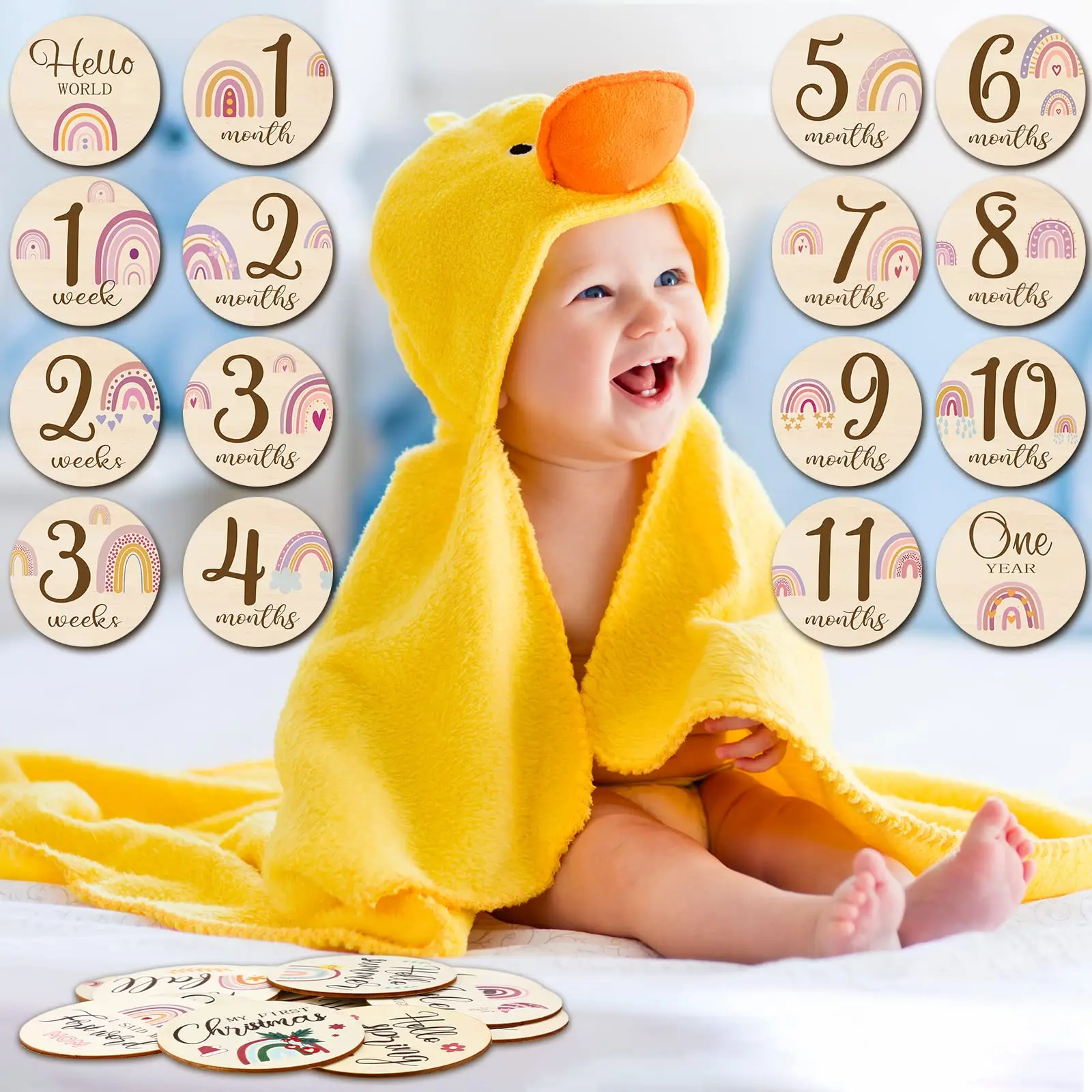 Rainbow Newborn Baby Monthly Milestone Photo Cards Round Photography ...