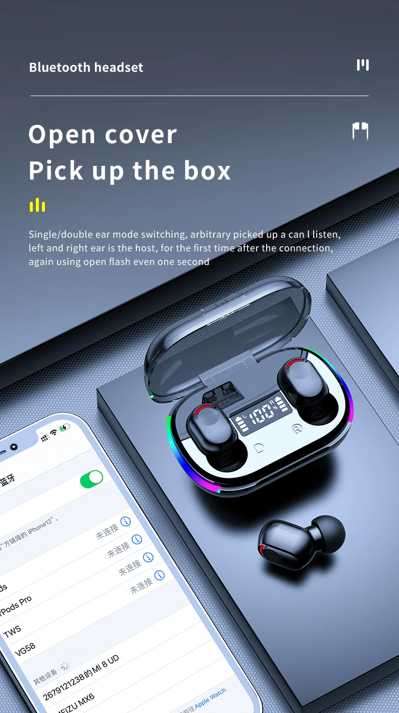 RGB Light K10 TWS True Wireless Headset for Gaming & Sports