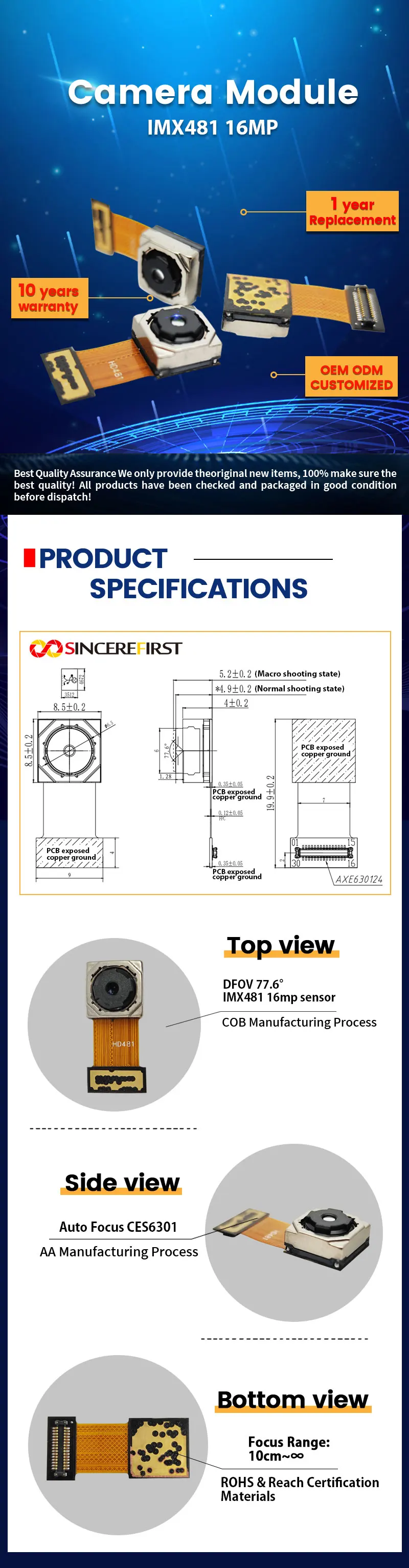 Sincere First 16MP Camera Module with Sony IMX481 Sensor