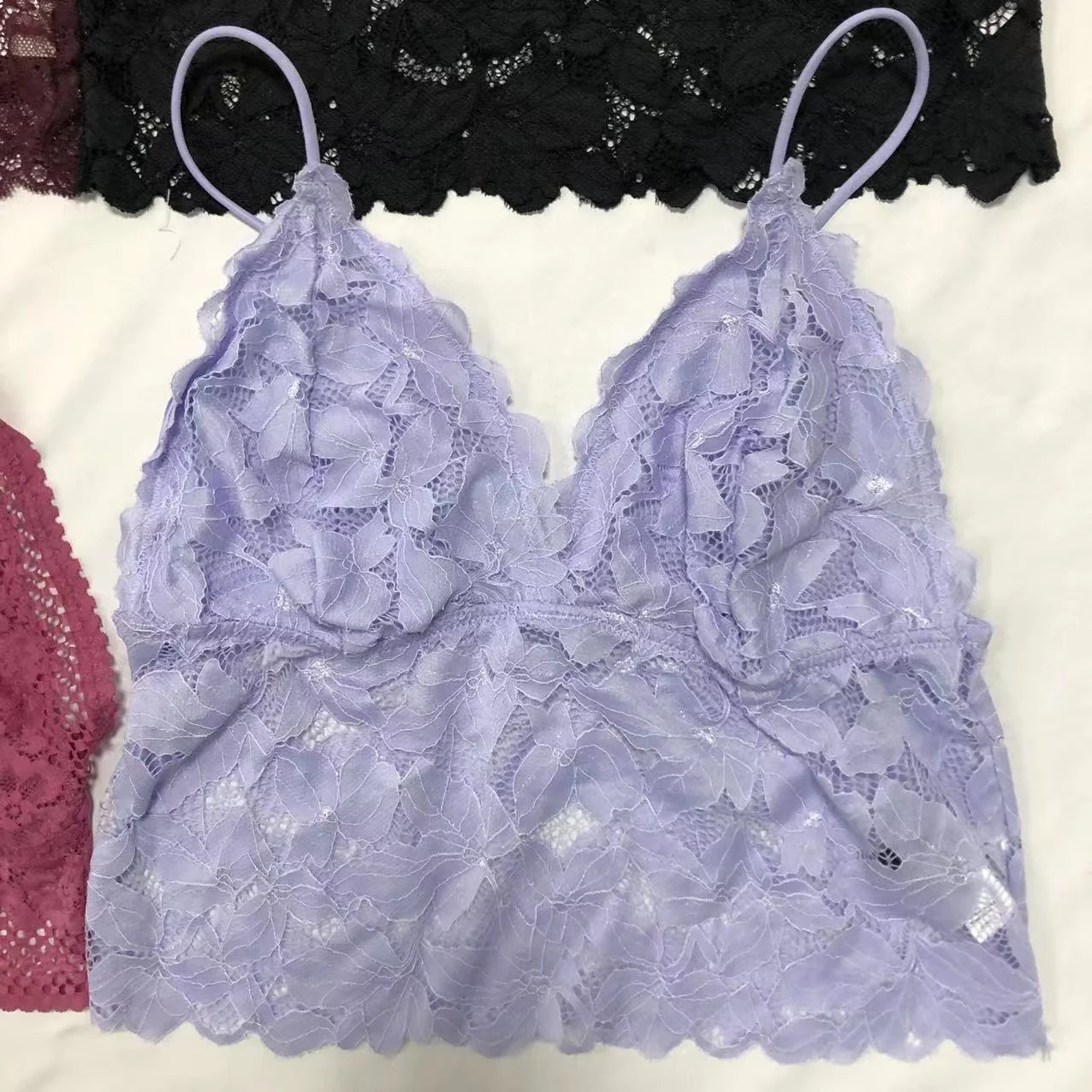 France Seamless Soft Ice Silk Satin Comfortable Wireless Lace Bralette ...